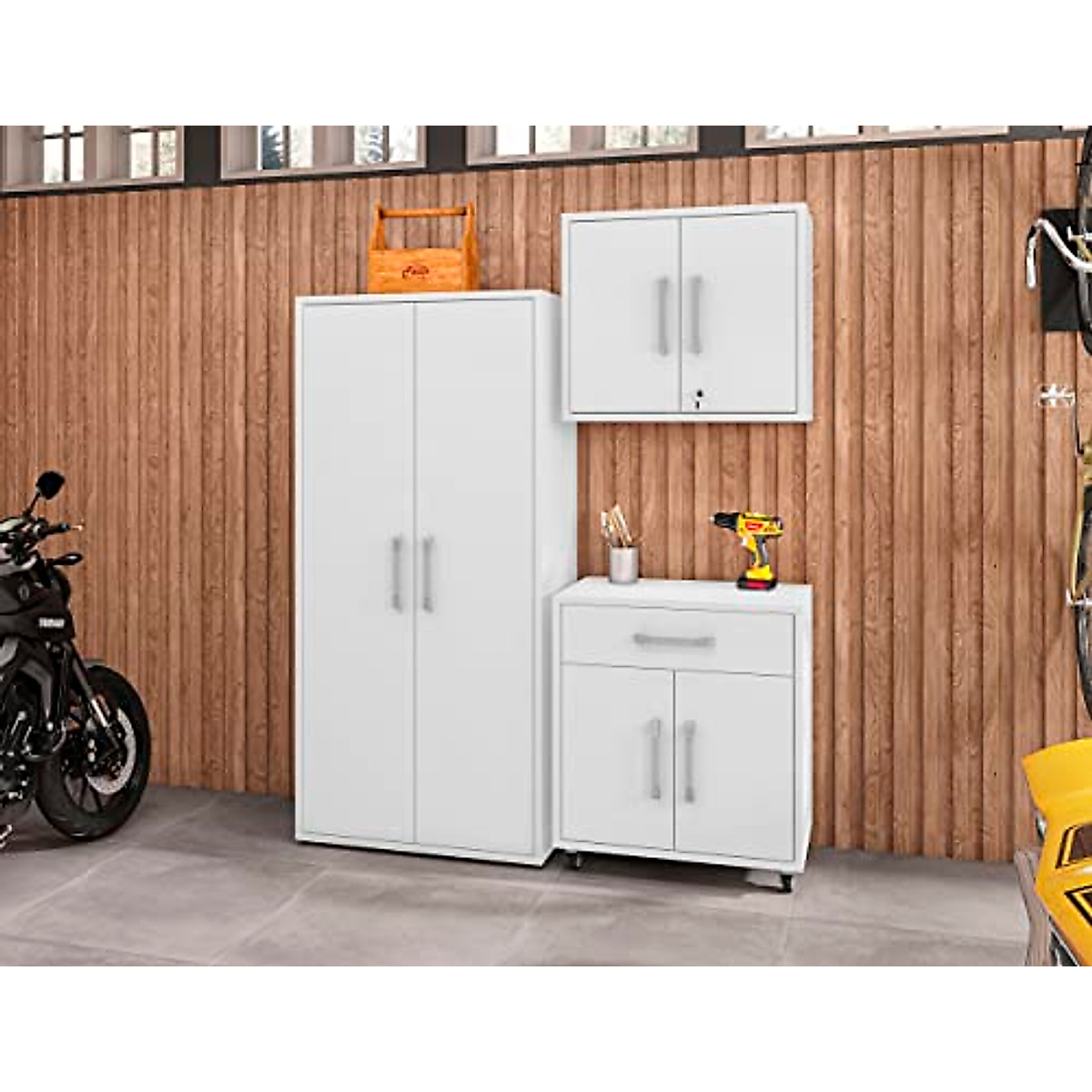 Manhattan Comfort Eiffel 3-Piece Storage Garage Set in White