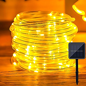 Eueasy 130 LED 42.7ft Solar Rope Lights for Outside with Waterproof PVC Tube,Solar String Lights,Outdoor Decor for Garden, Patio, Fence, Deck, Sidewalk, and Pathway in Warm White