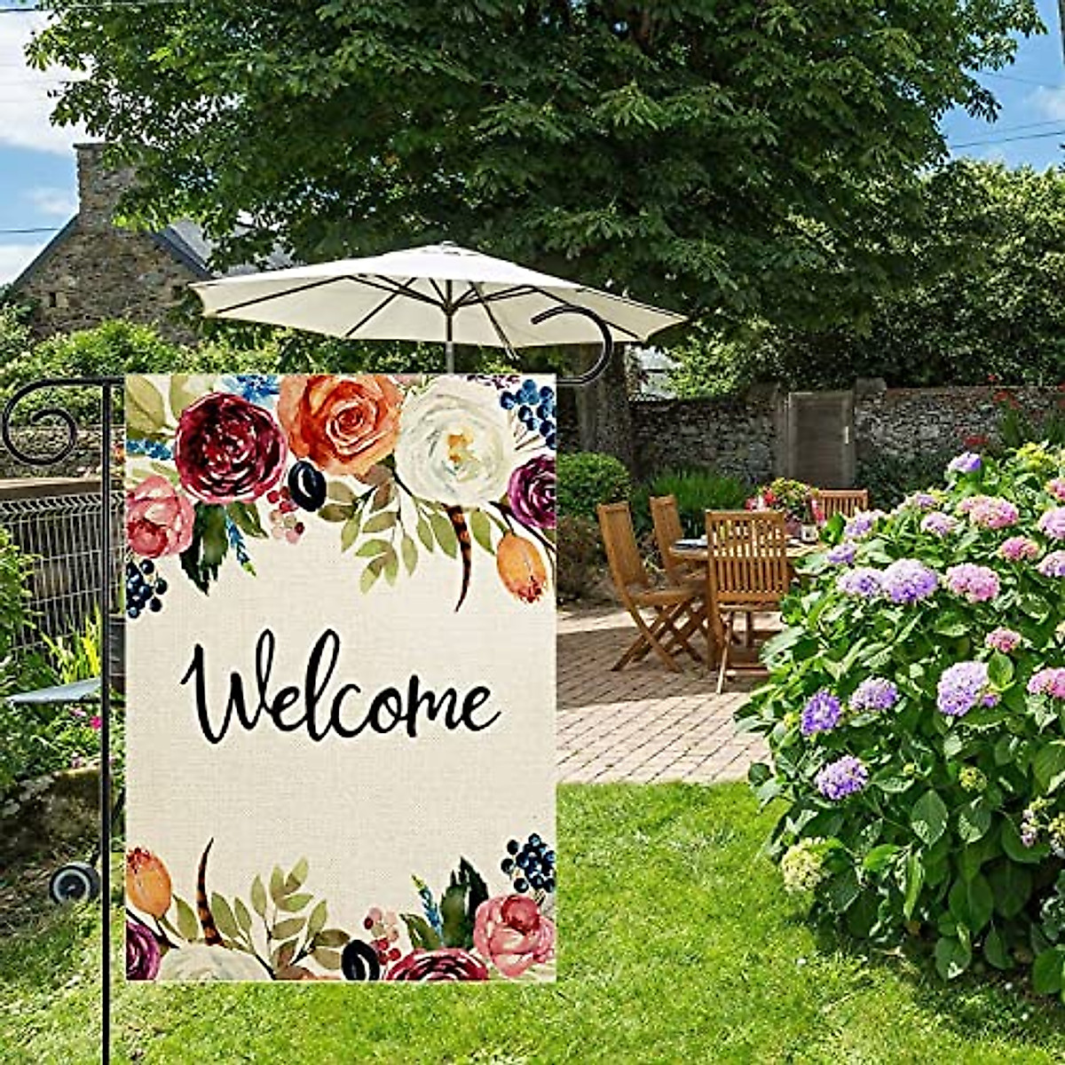 Guaikeai Floral Flower Blossom Welcome Garden Flag 12 x 18 Inch Double Sided Outside Decor for Home Yard Farmhouse