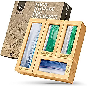 Ziplock Food Storage Bag Organizer - Different Combinations Possible with 4 Separate Plastic Bag Organizers for Drawer - Elegant and Sturdy Boxes with Laser Engraved Titles to Keep Kitchen Drawer Tidy