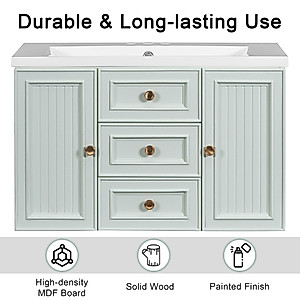 Bellemave Wall Mounted Bathroom Vanity with Ceramic Sink Combo, Modern 30" Bathroom Vanity Set with Drawers & Storage Cabinet Wood Hanging Bath Cabinet(Green)