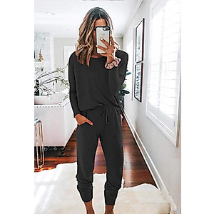 Fixmatti Women Two Piece Outfits Long Sleeve Sweatsuit High Waisted Sweatpants Set M