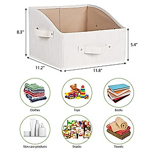 KEEGH Storage Bins for Closet Shelves Storage Baskets for Shelves Trapezoid Storage Bin Fabric Organizer Bins for Clothes with Handles,Beige,Set of 3, 11.8" x 11.2"x 8.3"