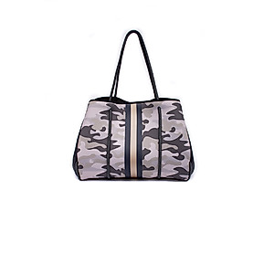 Greyson Safari Tote by Haute Shore, Green Camo W/Black & Gold Stripe, One size