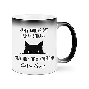 Lafine Personalized Funny Black Cat Mug Happy Mother's Day Father's Day Human Servant Your Tiny Furry Overlord Gifts For Cat Lover,