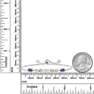 Gem Stone King 925 Silver and 10K Yellow Gold Adjustable Infinity Lab Grown Diamond Bracelet For Women Mother's Mom Her Set with Oval Amethyst and Moissanite (1.43 Cttw)