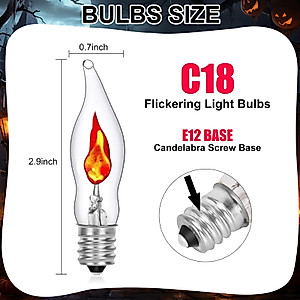 FANHONSE Halloween Flicker Flame Light Bulb, C18 Clear Flame Candelabra Replacement Bulbs, Halloween Decorations, 120 Volts, E12 Flame Candelabra Base Bulbs, 12 Pack