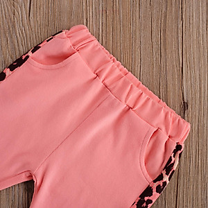 Covvoliy Toddler Baby Girl Fall Winter Clothes Leopard Printed Hoodie Sweatshirt and Pants 2PCS Sweatsuit Outfit (Pink A, 18-24 Months)