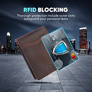 Dallson Mens Wallet with Airtag Holder, Slim Bifold Genuine Leather Wallet for Air Tag, ID Window, 10 Card Slot, RFID Blocking, Smart Wallet Compatible with Apple AirTag (Brown)