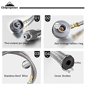 Campingmoon 13 Ft Stainless Braided Propane Adapter Hose, Input: EN417 Lindal Valve Canister, Output: Two En417 Lindal Valve (male thread), Application: EN417 Lindal Valve Canister And Device,Z28-33