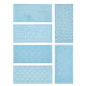 AUEAR, 6 Pack Fondant Impression Mat Mold Set Brick Wall Flower Cobblestone Embossed Tree Bark Stone Wall Texture Design for Cupcake Biscuits Top Edging Decoration