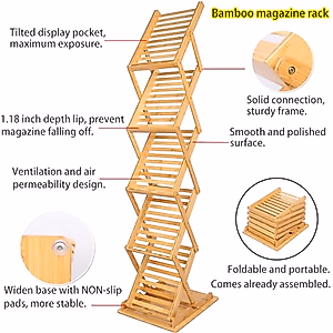 DuvinDD Foldable Bamboo Magazine Rack Floor, Portable Pop-up Display Stand, Magazine Rack 5 Pockets, A4 Size, for Trade Shows, Office, Retail Store, Craft Shows, 57 inch Tall