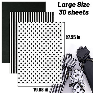 MR FIVE Black and White Tissue Paper Bulk,20" X 28",Black and White Tissue Paper for Gift Bags,Black and White Gift Tissue Paper for Graduation,Birthday,Holiday Party Decoration,30 Sheets (Black)