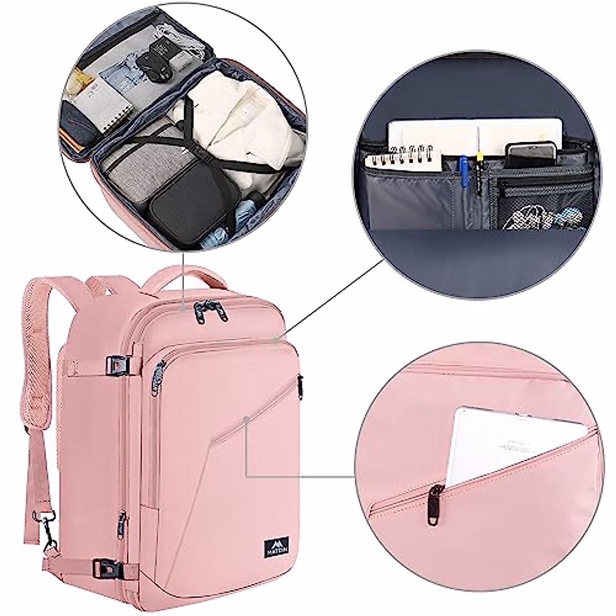 MATEIN Pink Travel Backpack for Women, Large Backpack Airline Approved, Expandable Carry on Backpacks, 35L Convertible Suitcase, Weekender Back Pack for Hiking Sport Gym, Gift for Traveler