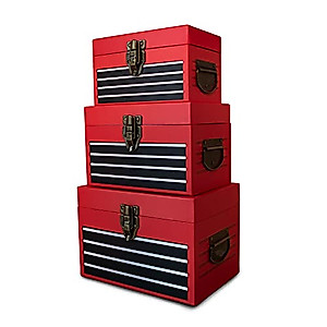 Blue Orchards Tool Chest Paperboard Boxes (Set of 3), Tool Party Gifts, Christmas Gifts, Tool Party Favors, Tool Room Decorations, Birthday Parties, Christmas Gift Wrap, Storage or Display