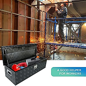 Eivojor Aluminum Stripes Plated Truck Tool Box Pick Up Truck Bed RV Trailer Toolbox Storage Organizer with Side Handles, Lock and Keys - 39" x 13" x 10",Black