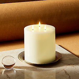 LampLust 3 Wick Flameless Candle: 6x6 inch Extra Large Candle, Remote & Batteries Incl., 3D Flames, Flickering LED, Ivory Real Wax, Battery Operated, Spring Pillar Candle, Valentine Decor