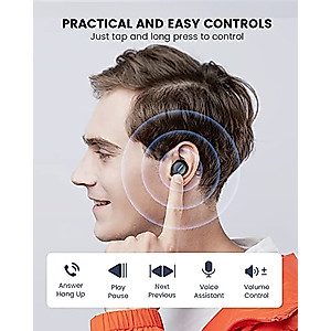 MIATONE Austin - Bluetooth 5.1 Wireless Earbuds with Rubber Oil Type-C Charging Case 94dB Hearing Protection Earphones with Mics CVC8.0 Clear Call 40H Headphones for Kids Men Women Gift - Matte Black