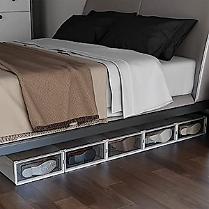 PARANTA 6-Piece Boot Shoe Storage Box, Stackable Clear Plastic Shoe Organizer, with Clear Door For Storing Women Shoes 20.5" x 12.5" x 5.5"