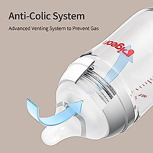 Pigeon Glass Nursing Bottle Wide Neck, Streamlined Body, Natural Feel, Easy to Clean, Heat-Resistant, 5.4 Oz(Pack of 2), Includes 2pcs SS Nipples (0m+)
