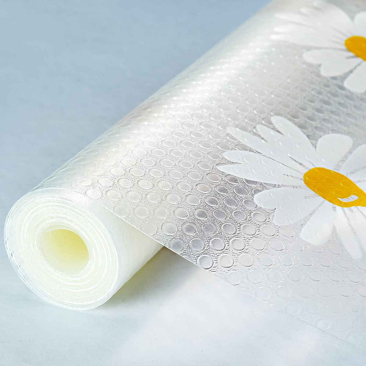 Waterproof Shelf and Drawer Liners for Kitchen Cabinet, Refragerator Mats Bathroom Sink Liner No Slip Cupboard Mats Non Adhesive EVA Place Mats Roll - Clear Daisy 17.7"×78.7"