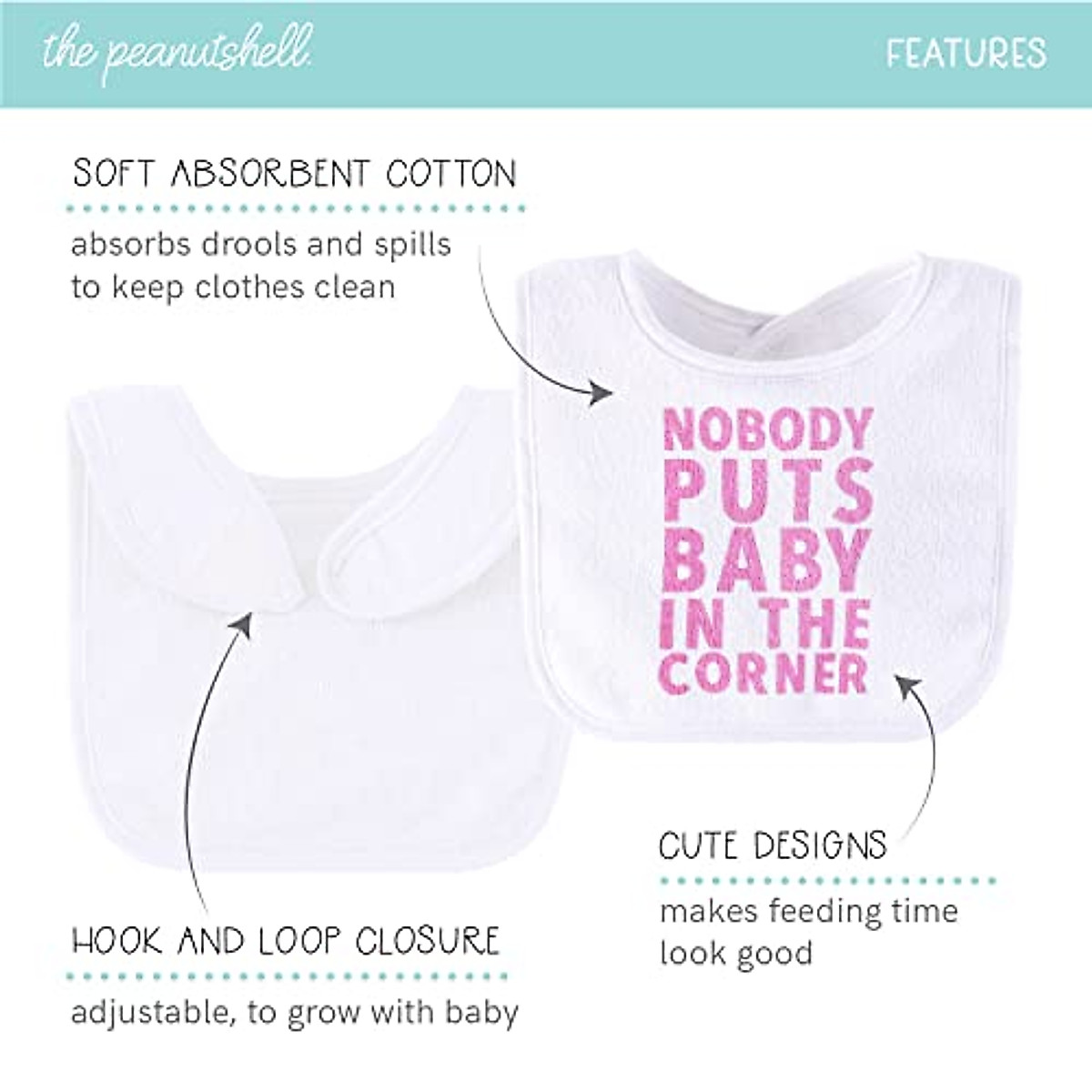 The Peanutshell Terry Bib Set for Baby Girls | 10 pack for Feeding, Teething, & Drooling | Pastel Girl