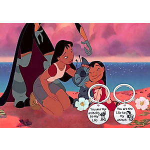 Stitch and Lilo Inspired Keychain Gift - You are The Lilo to My Stitch Keychains Cosplay Stich Jewelry Blue Pink Hibiscus Flowers Key Chains for Fans Collectors Friends Bestie BFF Keyring (2 Pack)