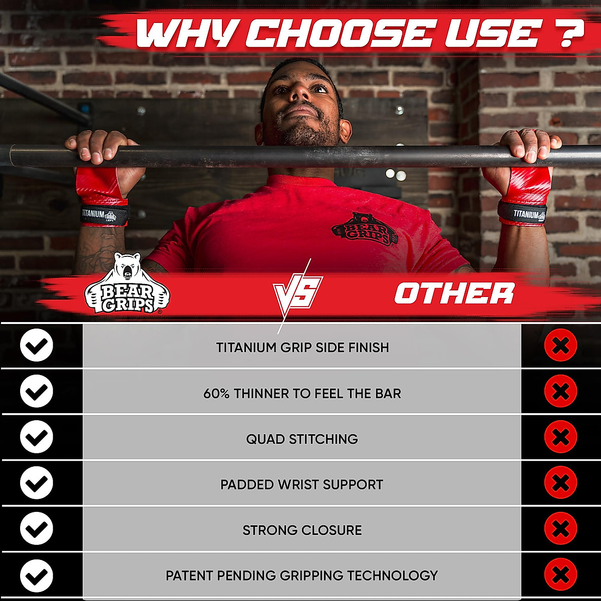 Bear Grips Two Hole Hand Grips, Three Hole Pull Up Grips, No Hole Wrist Grips, WOD Grips for Men and Women. Carbon Fiber Hands Grips, Titanium Hand Grips for Weight Lifting, Speed Pull Up Gloves Grip