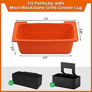 Winceed 2Pcs Silicone Liners for Blackstone Grill Grease Cup, Reusable Silicone Grease Drip Pans, Blackstone Griddle Grease Catcher, 8'' x 3'' x 3.7'', Black+Orange