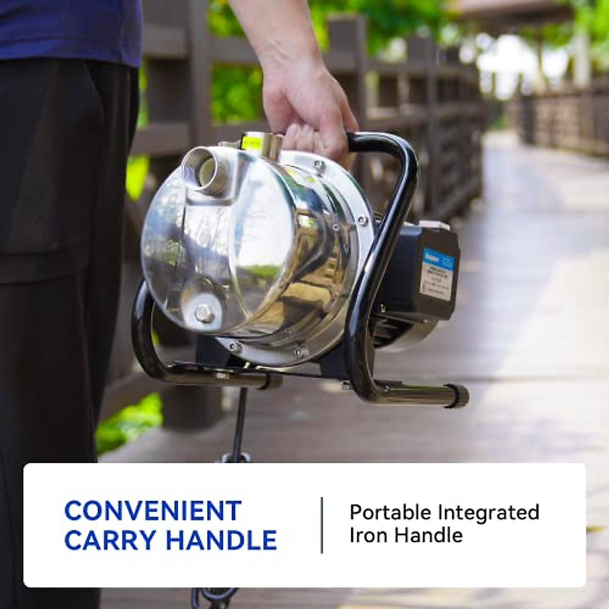 Acquaer 1.5HP Portable Shallow Well Pump Garden Pump, Stainless Steel, 1210GPH, 115V Sprinkler Pump Water Transfer Draining Irrigation Pump for Water Removal/Lawn Garden