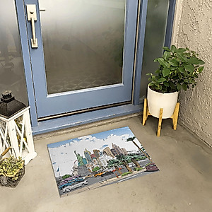 Ambesonne Landscape Doormat, Tropical Island Beach Caribbean Atlantic Ocean Scenery Artwork Print, Decorative Polyester Floor Mat with Non-Skid Backing, 30" X 18", Blue Marigold