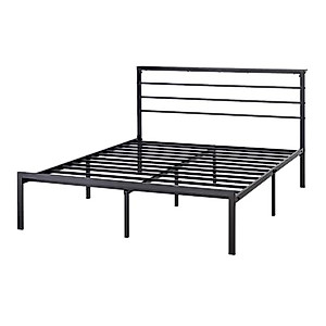 SHA CERLIN Full Size Bed Frame with Headboard Shelf, Heavy Duty Platform Bed Frame with Strong Metal Foundation, No Box Spring Needed, Black