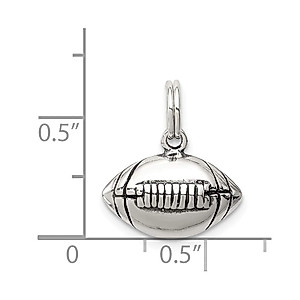 Solid 925 Sterling Silver Antiqued-Style Football Pendant Charm (15mm x 15mm)