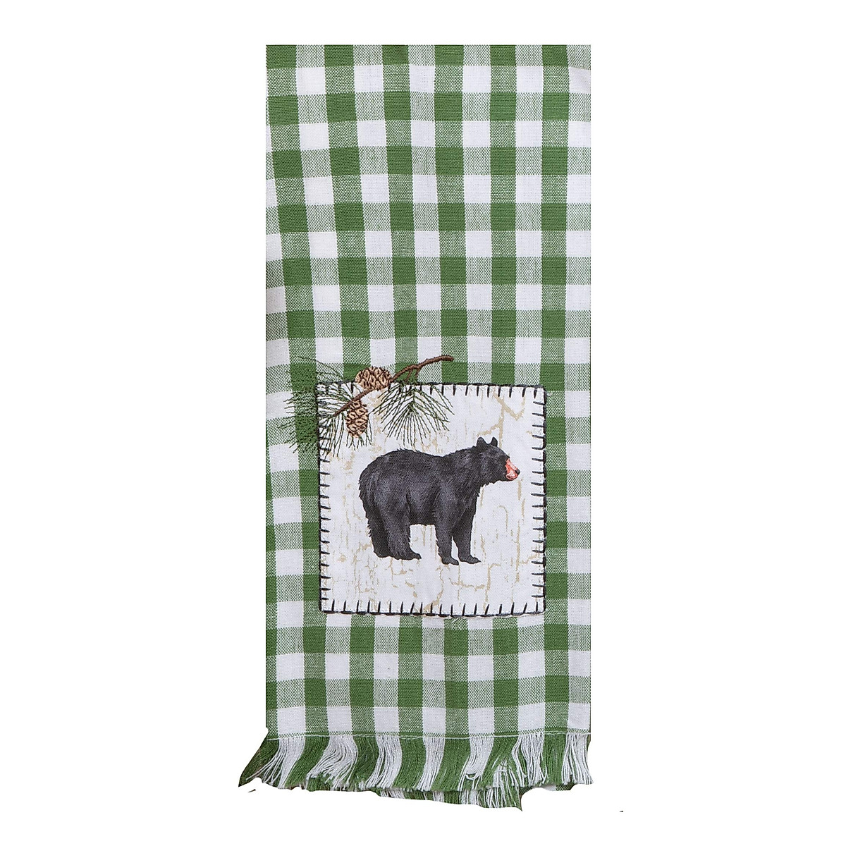DHE Piece Black Bear Pinecone Trails Kitchen Set, 1 Dual Purpose Towel, 1 Applique Towel and 2 Pocket Mitts Green