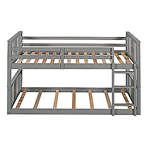 Tidyard Twin Over Twin Bunk Bed with Ladder, Gray for Bedroom Dorm Guest Room Home Furniture