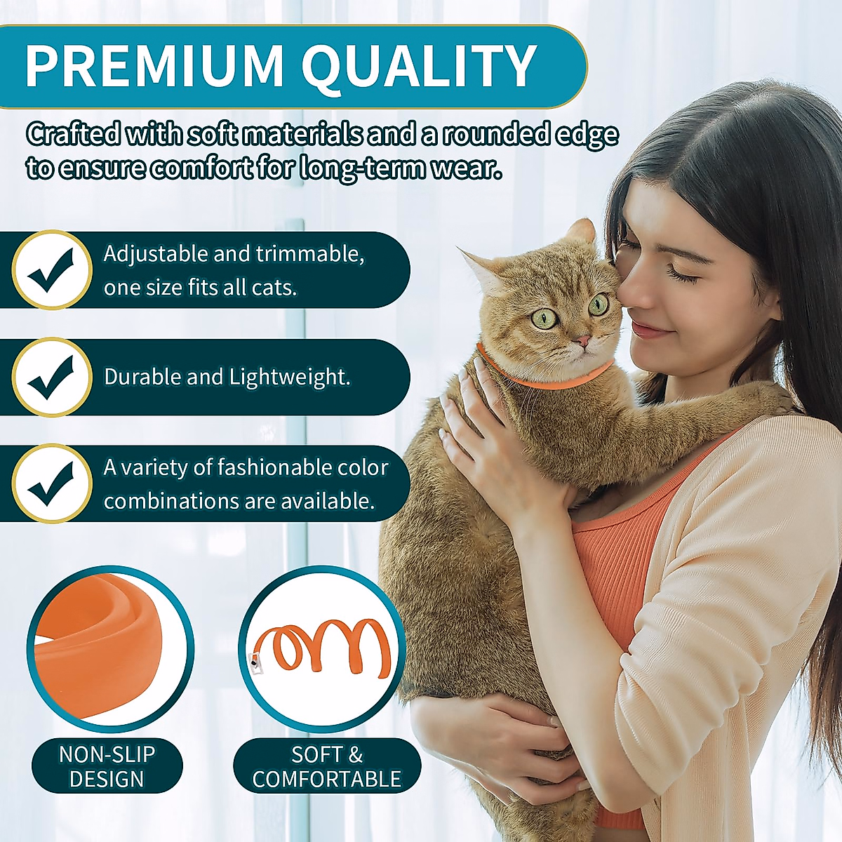 4 Pack Flea Collar for Cats, Cat Flea and Tick Collar 8 Months Cat Flea Collar Treatment Prevention, Adjustable Waterproof Cat Flea Collar Kitten Natural Tick and Flea Collar for Cat (Oragne&Green)