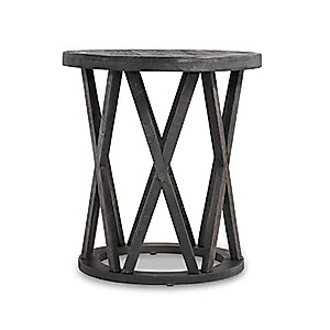 Signature Design by Ashley Sharzane Rustic Round End Table Made of Solid Pine Wood, Gray with Weathered Finish