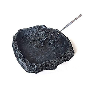 Tfwadmx Resin Reptile Food Bowls, Reptile Rock Feeder Dish, Amphibian Water and Food Bowls with Feeding Tweezers Tong for Leopard Gecko Lizard Frog Snake Chameleon Tortoise