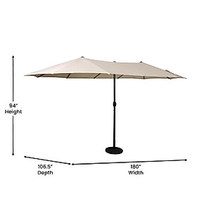 Flash Furniture Elizabeth Triple Head Patio Umbrella, Commercial Grade Umbrella with Easy Lift Crank Function, Water and Weather Resistant, 15 FT, Tan