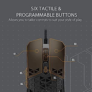 ASUS TUF Gaming M4 Air Lightweight Gaming Mouse | 16,000 dpi Sensor, Programmable Buttons, 47g Ultralight Air Shell, IPX6 Water Resistance, TUF Gaming Paracord and Low Friction PTFE Feet, Black
