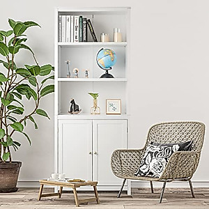 SILKYDRY Bookshelf with Storage Cabinet, 3-Tier Open Shelf, Standing Tall Bookcase with Double Doors, Anti-Tipping Device & Adjustable Shelves, Versatile Book Shelf for Home Office (White)