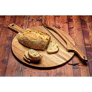 GREENARA Bow Knife - Bread Knife with Dual-Edge Serrated Blade - Right or Left-Handed Sourdough Bread Slicer - Premium Acacia Wood Handle, Stainless-Steel Saw Blade - Slicing & Cutting Kitchen Tool