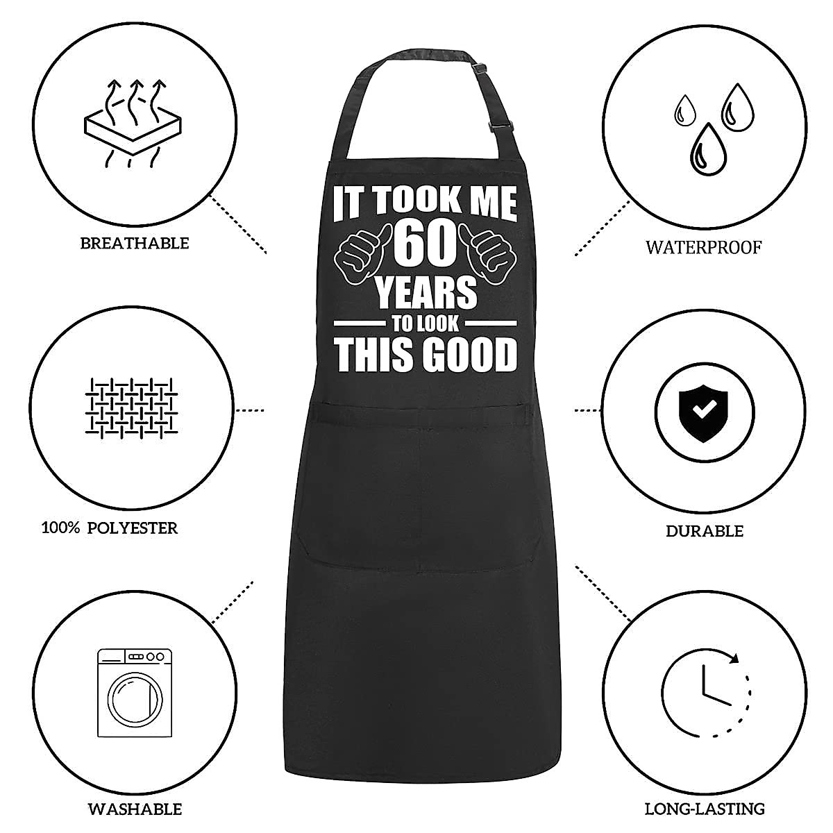 POTALKFREE 60th Birthday Gifts for Women Men, Funny Chef Aprons with Pockets, 60 Years Old Kitchen Cooking Grilling Apron for Grandma Grandpa Dad Mom