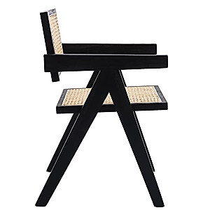 ZHENGHAO Rattan Dining Chairs Set of 2, Mid Century Modern Chairs with Mesh Back, Accent Cane Kitchen Chairs Comfy Side Chair with Arms for Dining Room/Restaurant/Living Room, Black