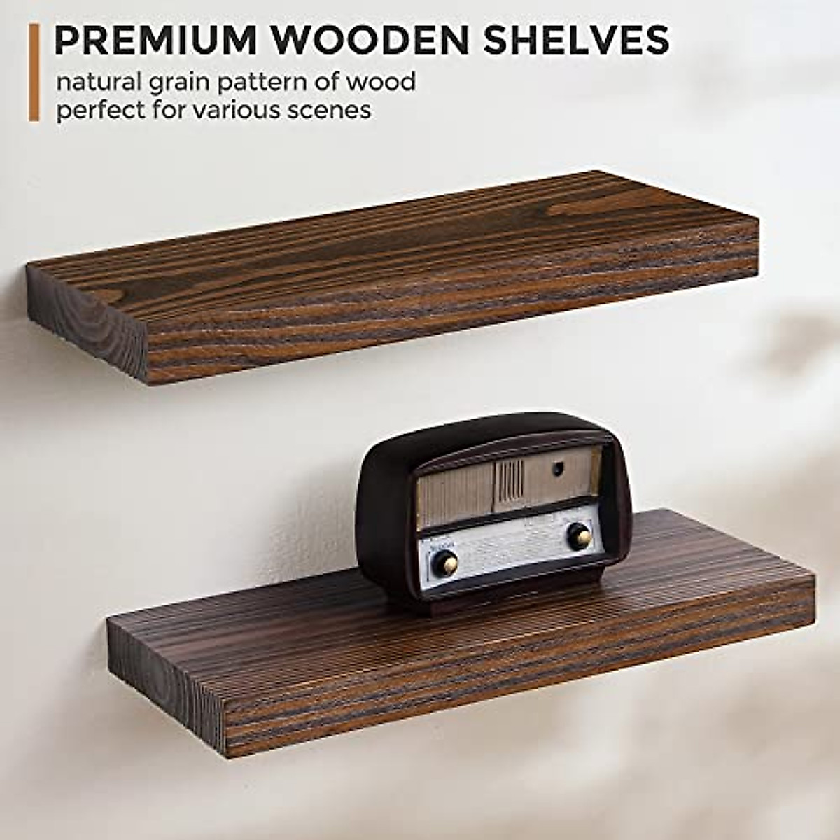 Floating Shelves Wall Mounted Set of 2 - Natural Rustic Wooden Wall Shelf - 16 Inch Handcrafted Southern Yellow Pine Storage Shelf for Living Room Bedroom Kitchen Farmhouse - American Walnut