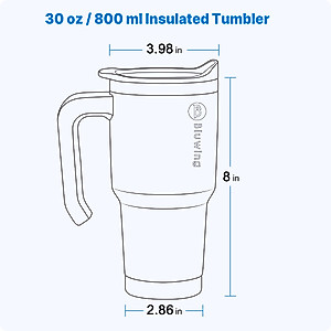 Bluwing Stainless Steel Coffee Tumbler with Handle, 30 oz Double Wall Vacuum Insulated Water Tumbler with Spill Proof Lid for Travel（Black）