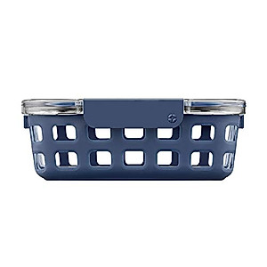 Ello Duraglass Meal Prep Container, 5 cup- Glass Food Storage Container with Silicone Sleeve and Airtight BPA-Free Plastic Lid, Dishwasher, Microwave, and Freezer Safe, Midnight