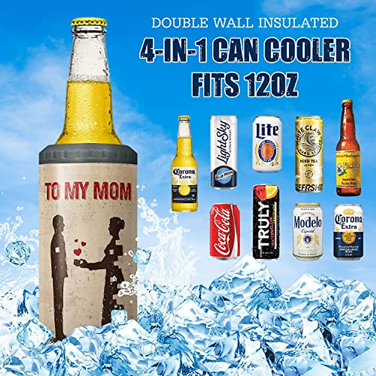 SANDJEST Mom Tumblers - To My Mom Gift from Son 12oz 4-in-1 Tumbler & Can Cooler Stainless Steel Insulated - Moms Can Coozie for Standard Size Cans - Christmas, Birthday, Mother's Day Gifts