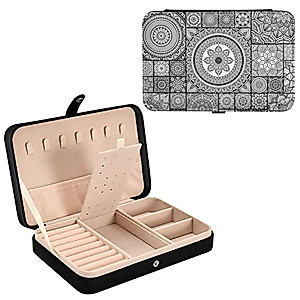 Oyihfvs Mandala Flowers, Islam, Arabic, Indian, Ottoman Vintage Tribal Leather Jewelry Bag, Jewelry Storage, Portable Jewelry Organizer Boxes for Women Lady Necklace, Earrings, Rings, Bracelet