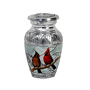 HLC Cardinal Couple Bird Keepsake Urn - Keepsake Urn for Human Ashes with 1 Velvet Box Bag - Peaceful Engraved Mini Memorial Affordable Keepsake Urn (4.5.in)